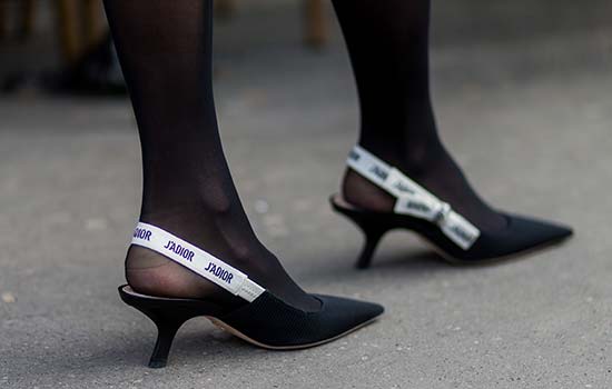 Designer black slingback heels & black nylon hose | Scrolller