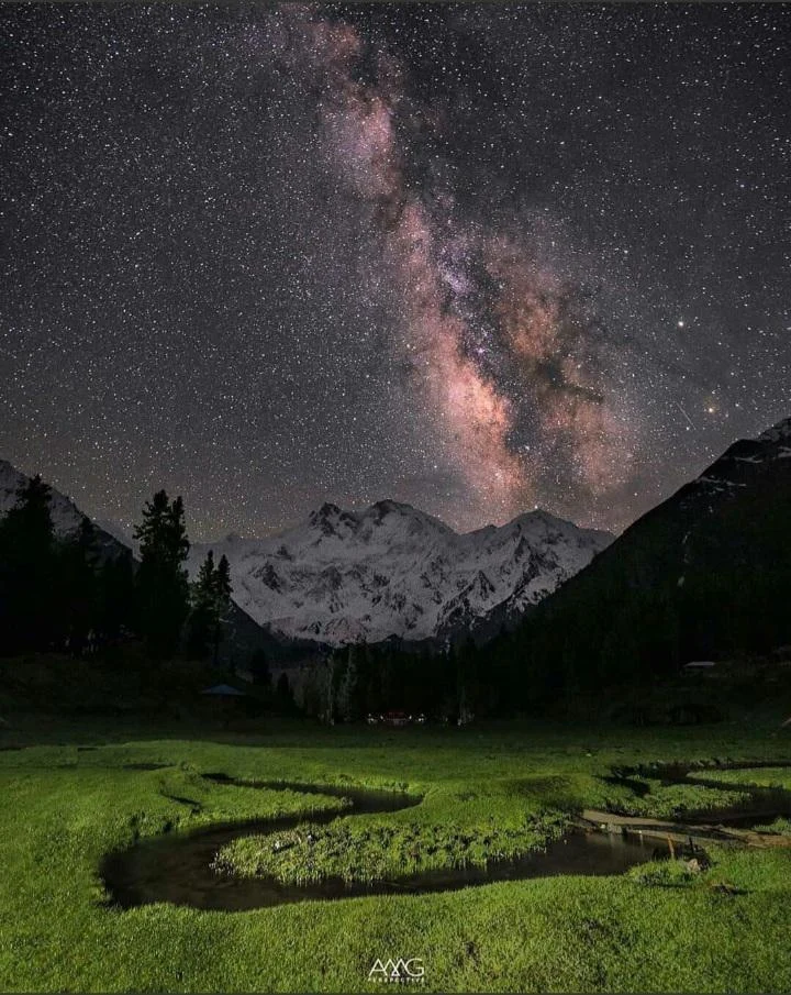 Milky Way visible above the Nanga Parbat, 9th highest mountain in the world. Fairy Meadows ...