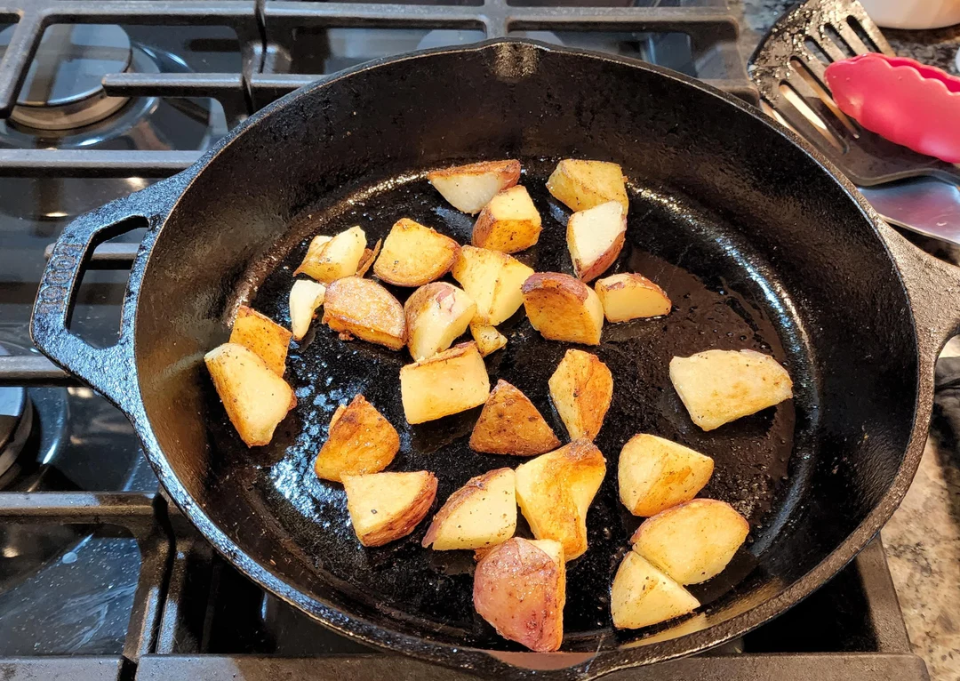 Frying up leftover boiled red potatoes | Scrolller