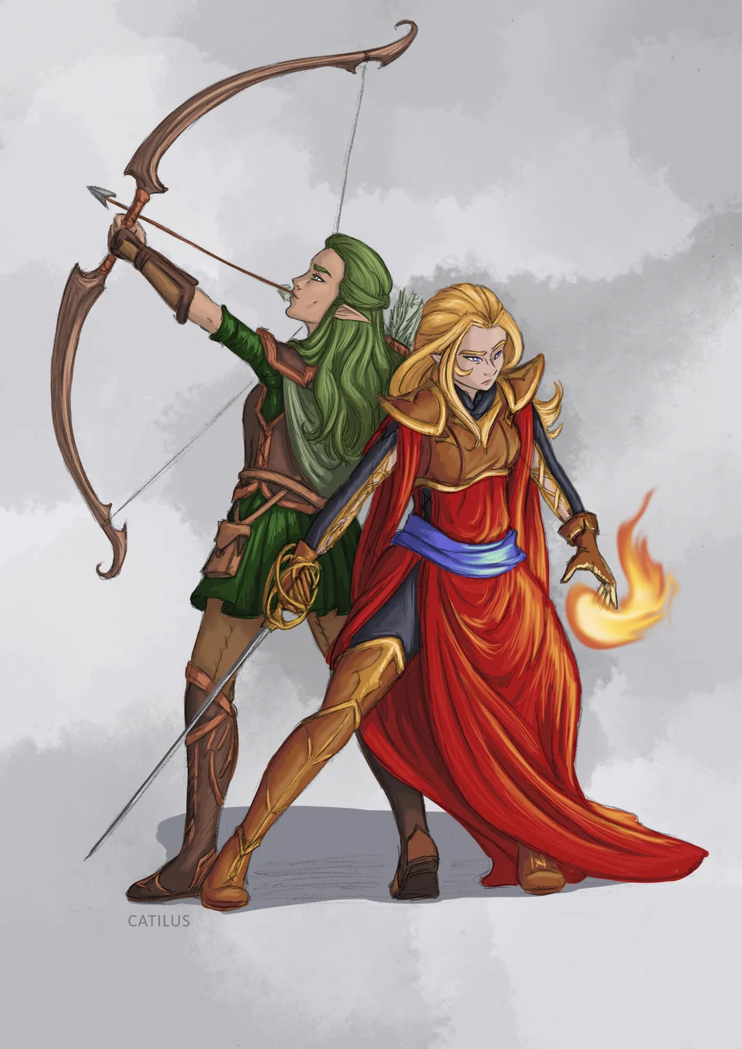 [OC] [ART] Thistle, Wood Elf Ranger; and Stanza, Half-Elf Bladesinger – by Catilus | Scrolller