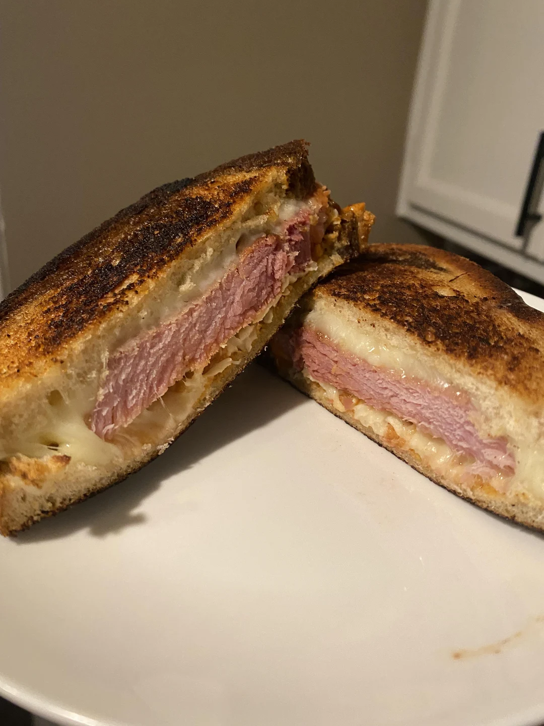 Ham steak and cheese on marble rye | Scrolller