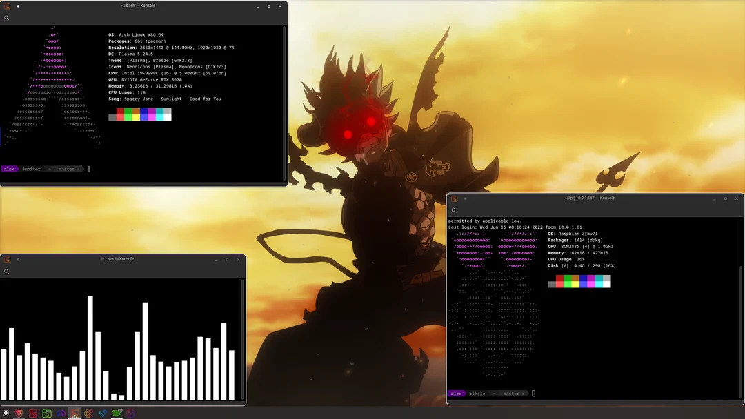 [KDE Plasma] Finally getting better at a rice (featuring my Pihole connected via SSH). | Scrolller