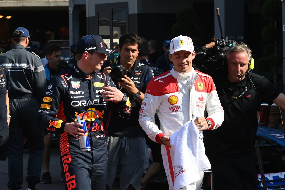 Max Verstappen (Red Bull Racing) and Charles Leclerc (Ferrari), qualifying, 2023 Monaco GP ...