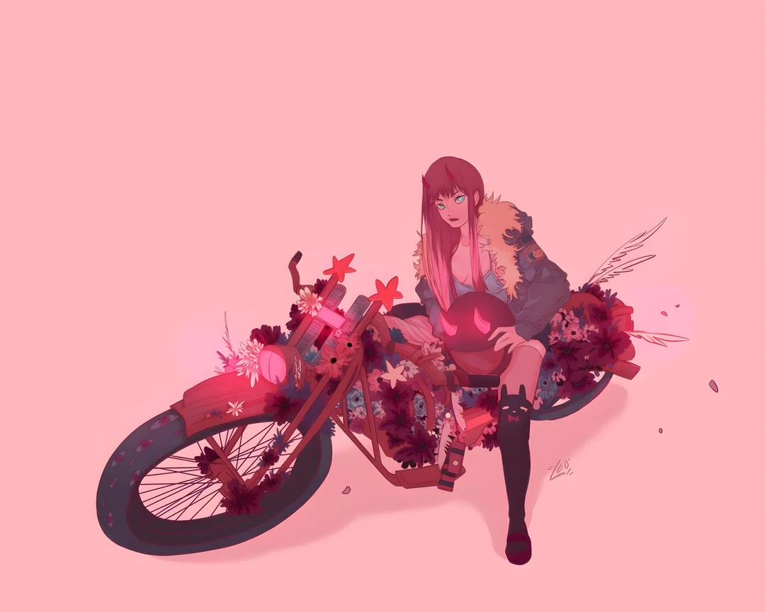 Zero two on motorbike (updated by al enlarger) her front tire is flat | Scrolller