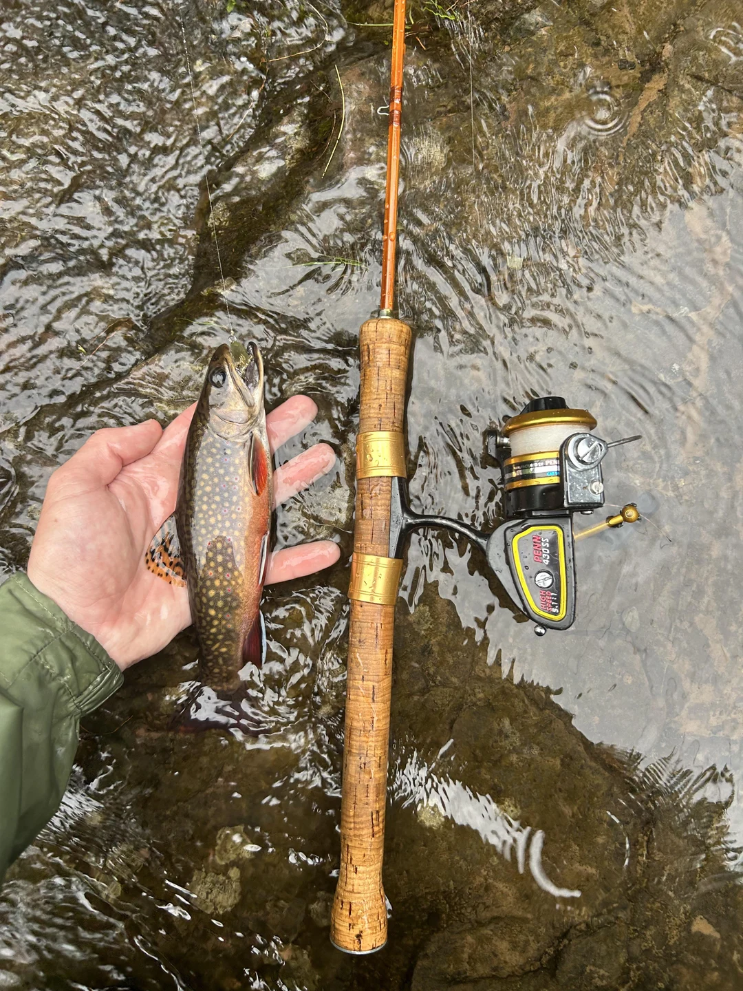 Native Brookie on some vintage gear! Custom made bamboo rod from 1968 and Penn 430ss! | Scrolller