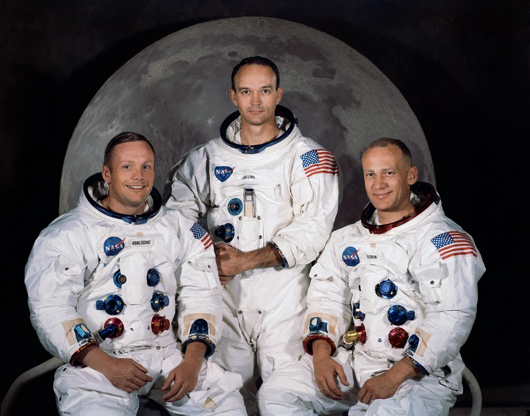 The Apollo 11 lunar landing mission crew, pictured from left to right, Neil A. Armstrong ...