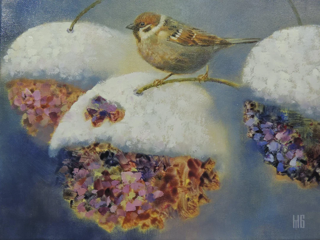 Hydrangea in the snow, Marina Boris (me), oil on canvas, 2017 | Scrolller