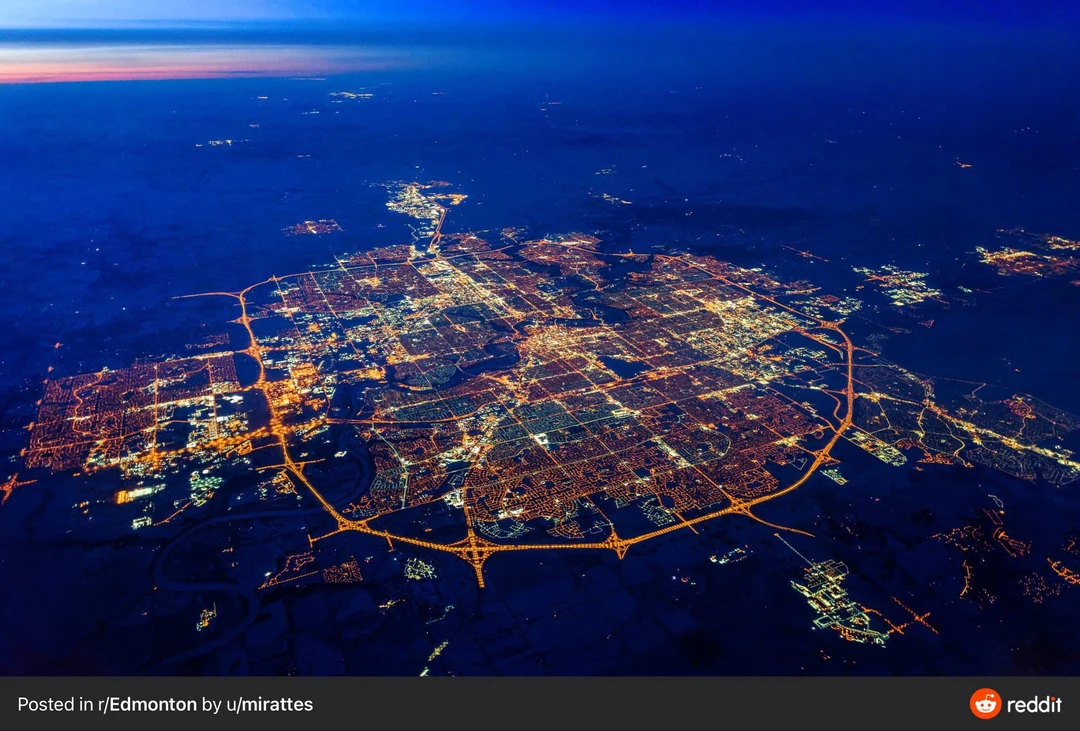 Edmonton, AB Canada - Aerial view at night | Scrolller