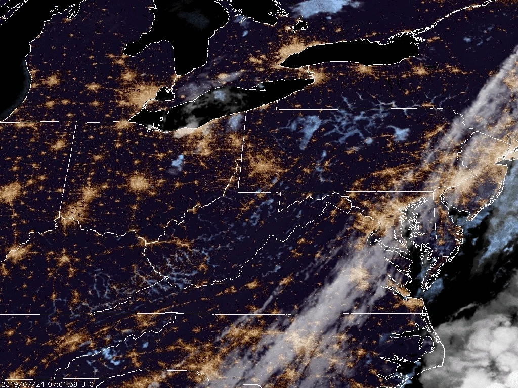 Nighttime valley fog gives way to afternoon convective clouds -- GOES-16, 2019-07-24 | Scrolller