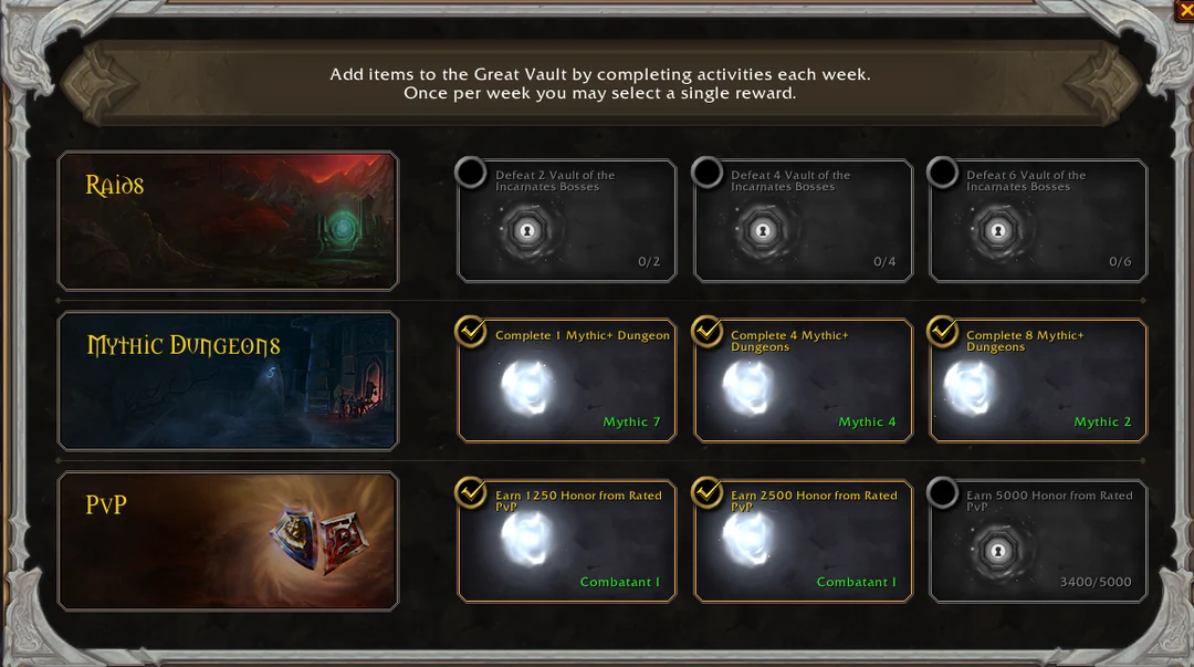 Noob question: Csn you pick 1 reward from each category or 1 reward in the whole vault? | Scrolller
