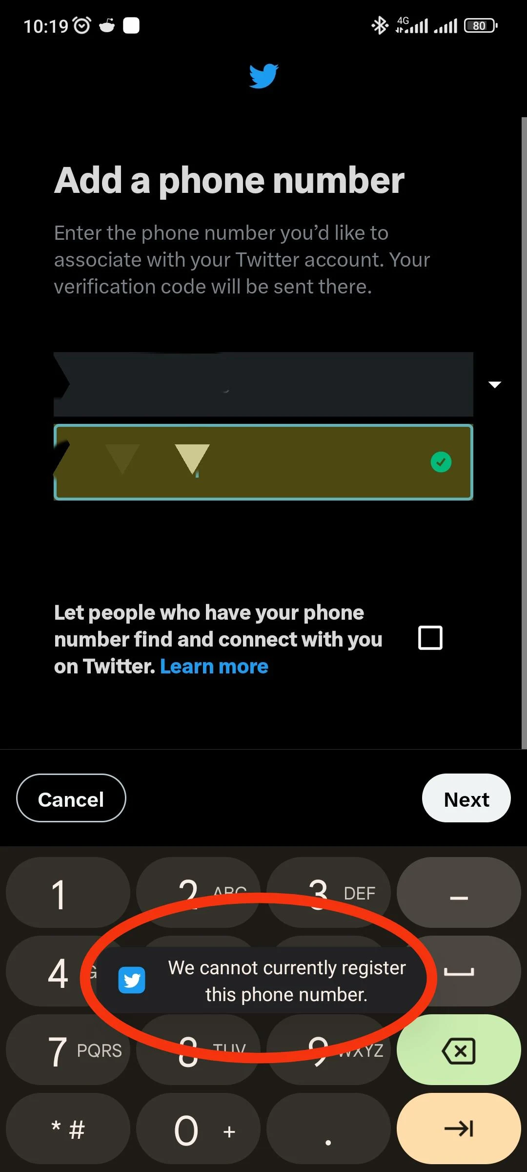 Any idea why I can't register either of my 2 phone numbers with twitter | Scrolller