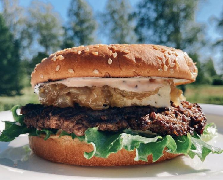 A bluecheese burger with caramelized onions... | Scrolller