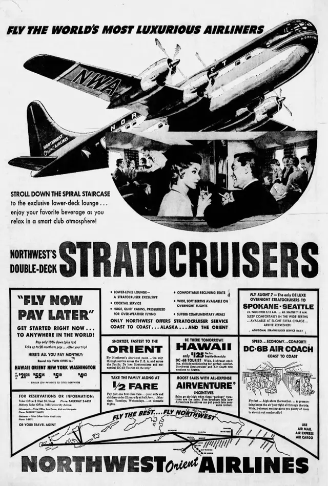 Northwest Orient Airlines advertisement from September 1954 - (StarTribune archive) | Scrolller