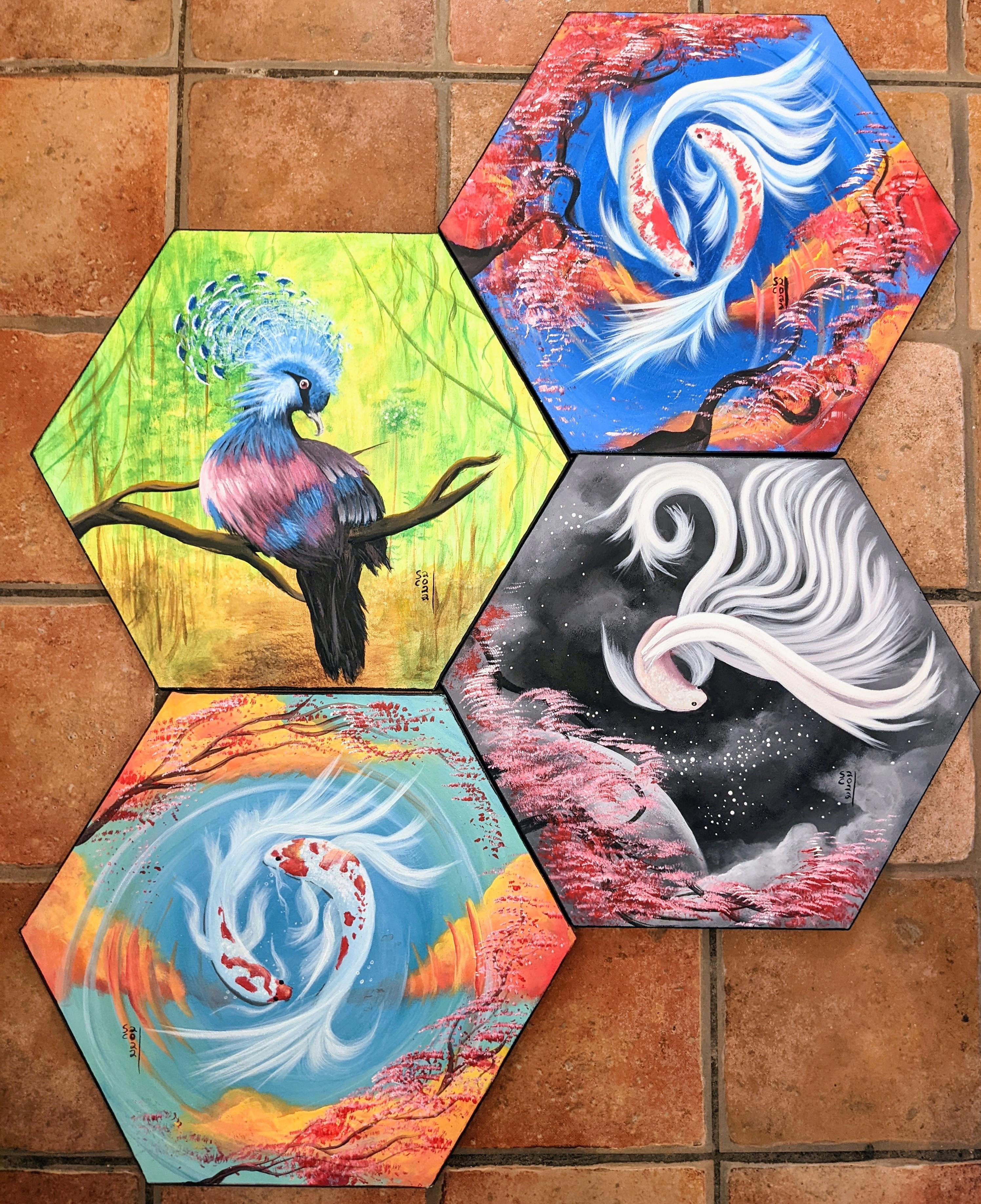 Hexagonal art series, by me, acrylic on hexagonal canvas, 2022 | Scrolller