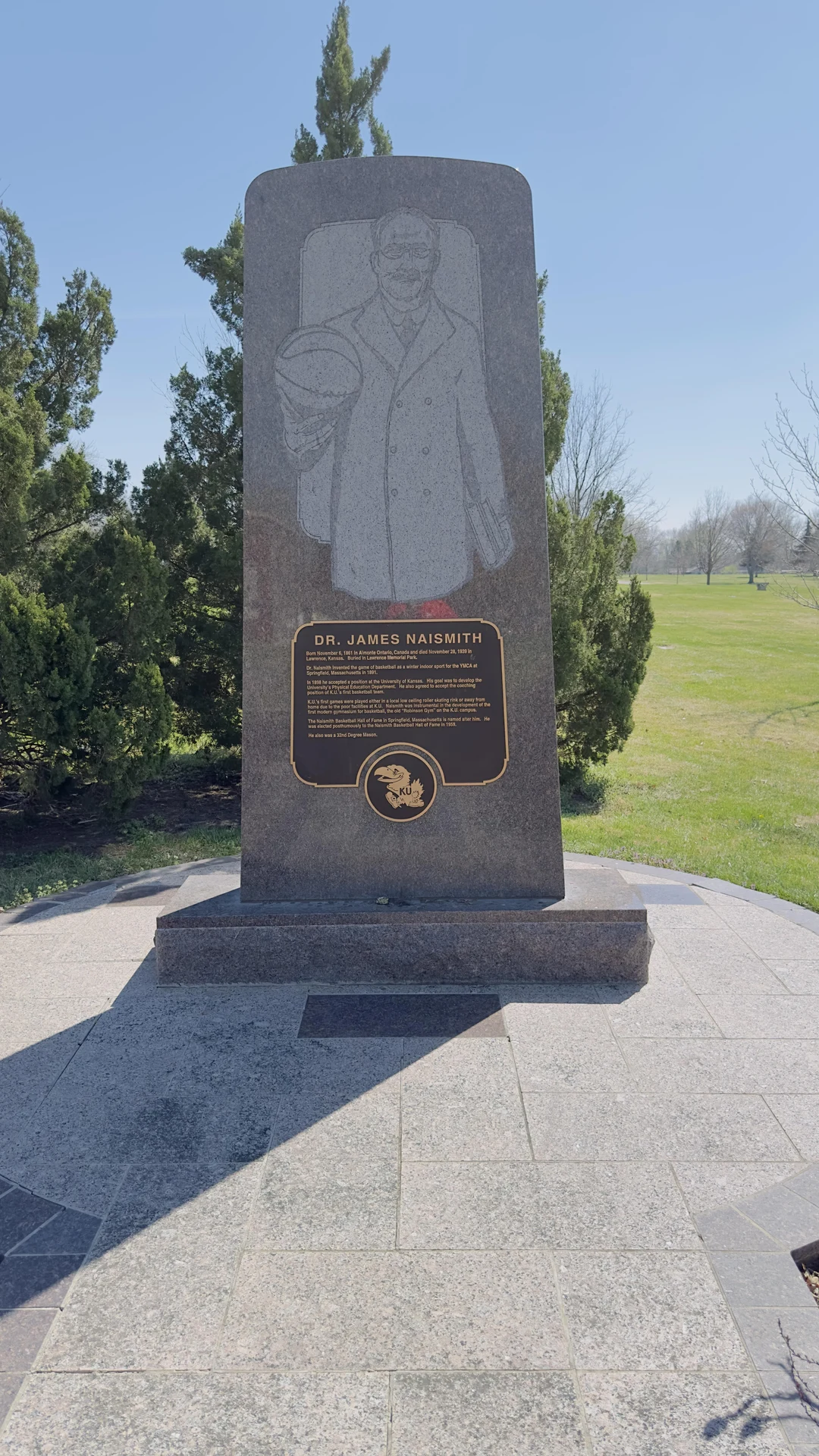 James Naismith Cenotaph: Memorial Park Cemetery, Lawrence, KS | Scrolller