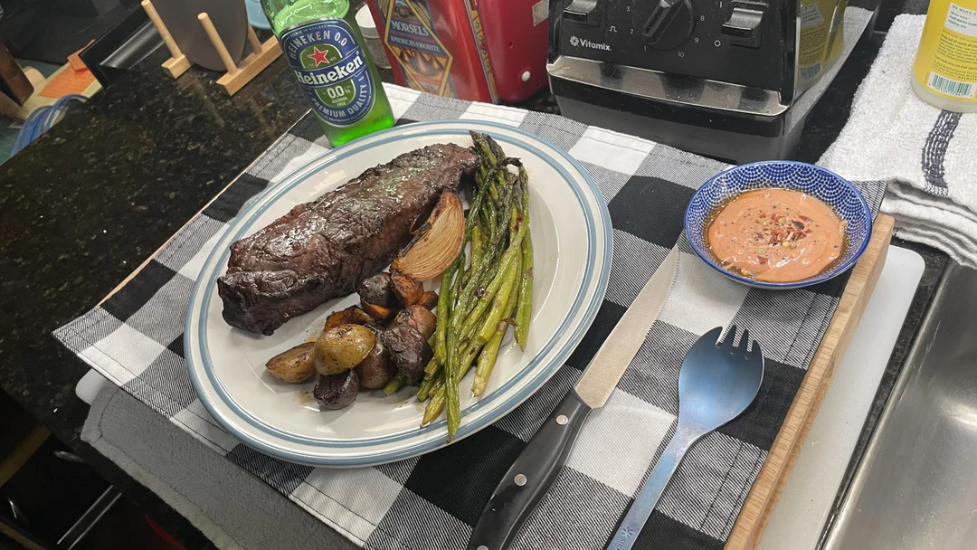 Reverse seared a strip and roasted some veggies last night. | Scrolller