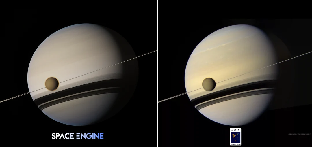Saturn and Titan in SpaceEngine VS Saturn and Titan taken by Cassini | Scrolller