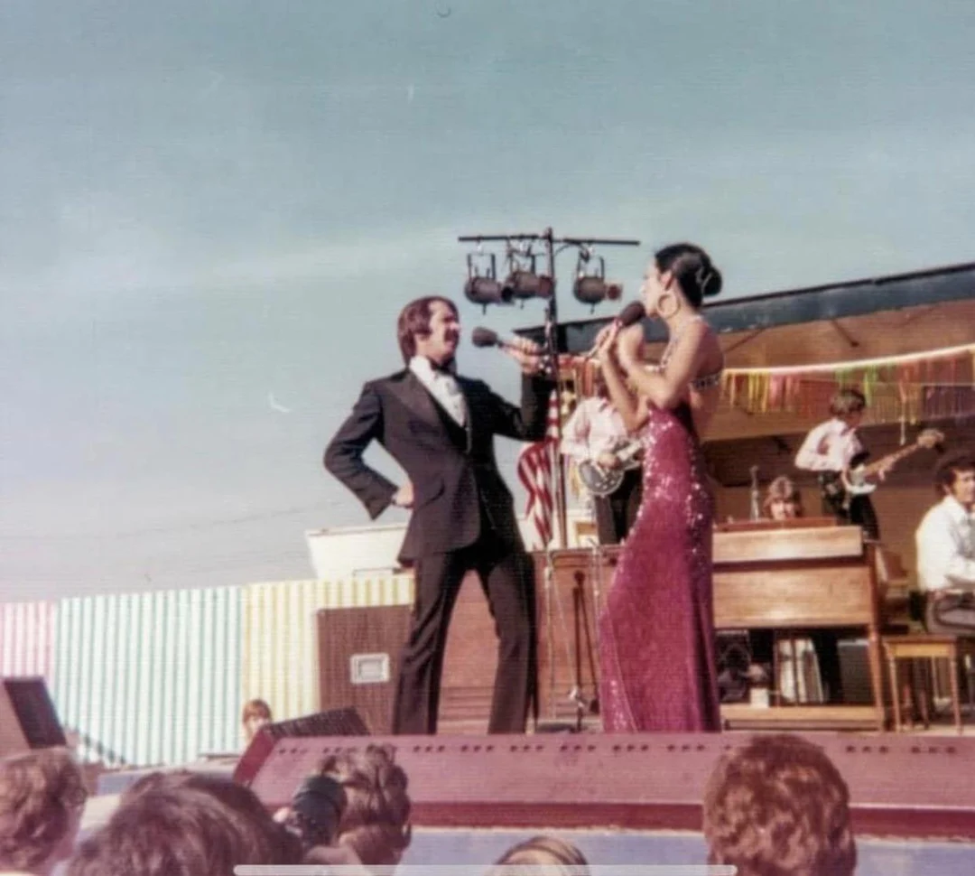 Sonny and Cher, at the Michigan State Fair (1972). My mom took this picture with her new Kodak ...