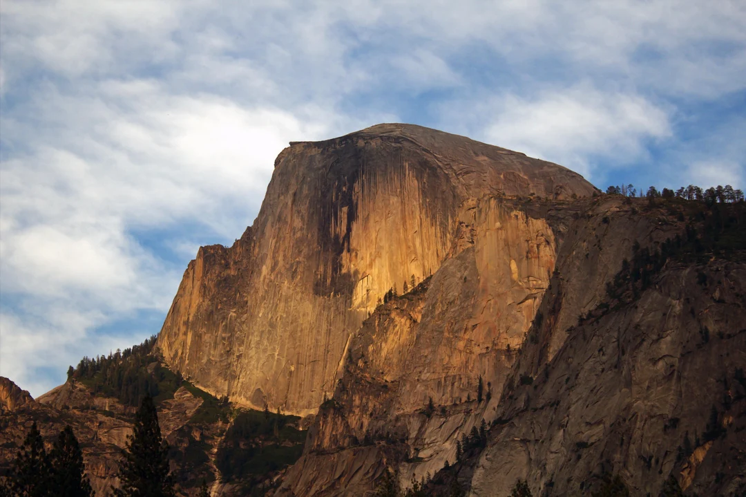 Half Dome from the valley floor just before the smoke rolls in from the Washburn wildfire ...