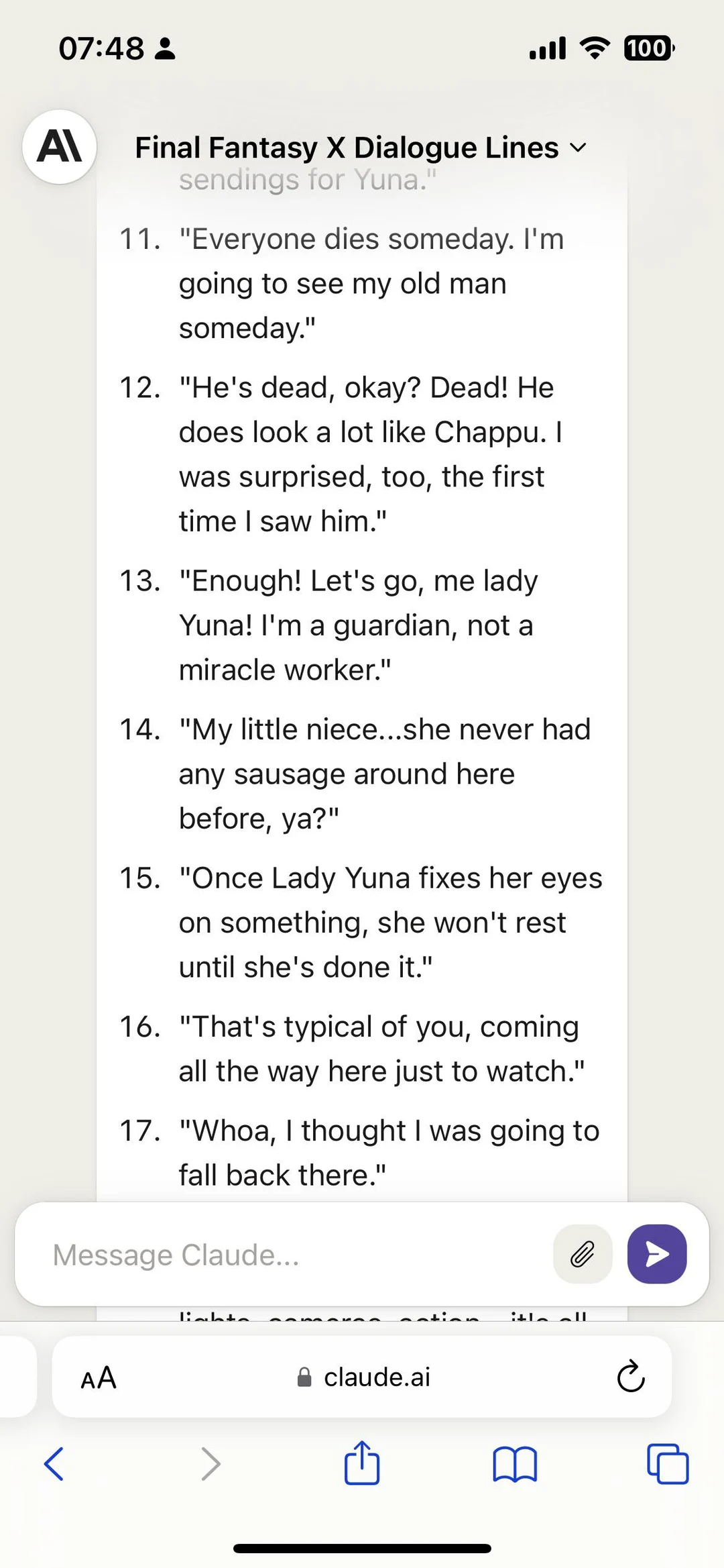 Asked AI for 20 lines of dialog from FFX, find the odd one | Scrolller