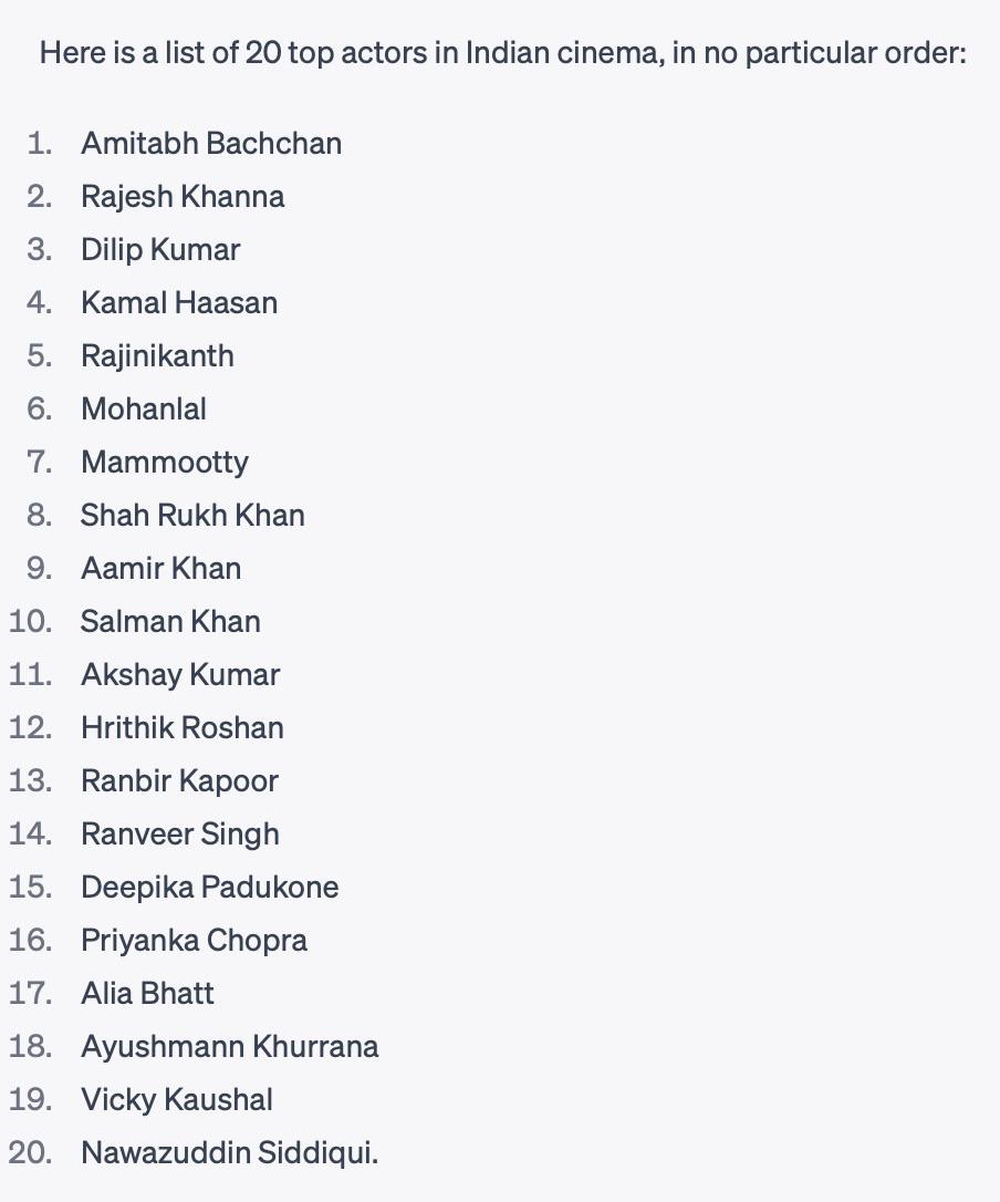 Top 20 Indian actors according to chatGPT | Scrolller