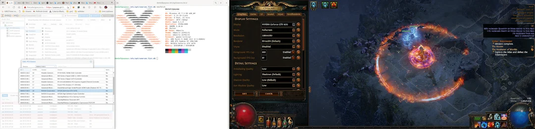 Proxmox with Gnome on Wayland and Windows 10 VM in the background with GPU Passthrough, running ...