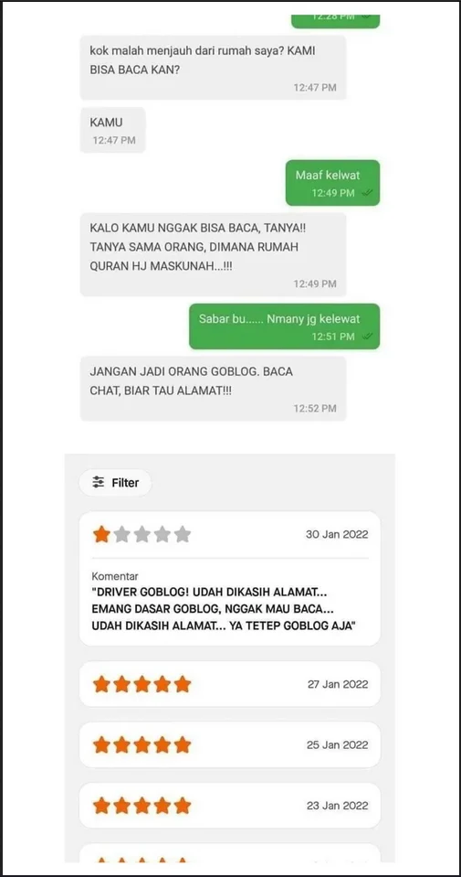 Chat Emak Emak di Cirebon, maki maki ke driver ojol dan dikasi rating bintang 1 | Scrolller