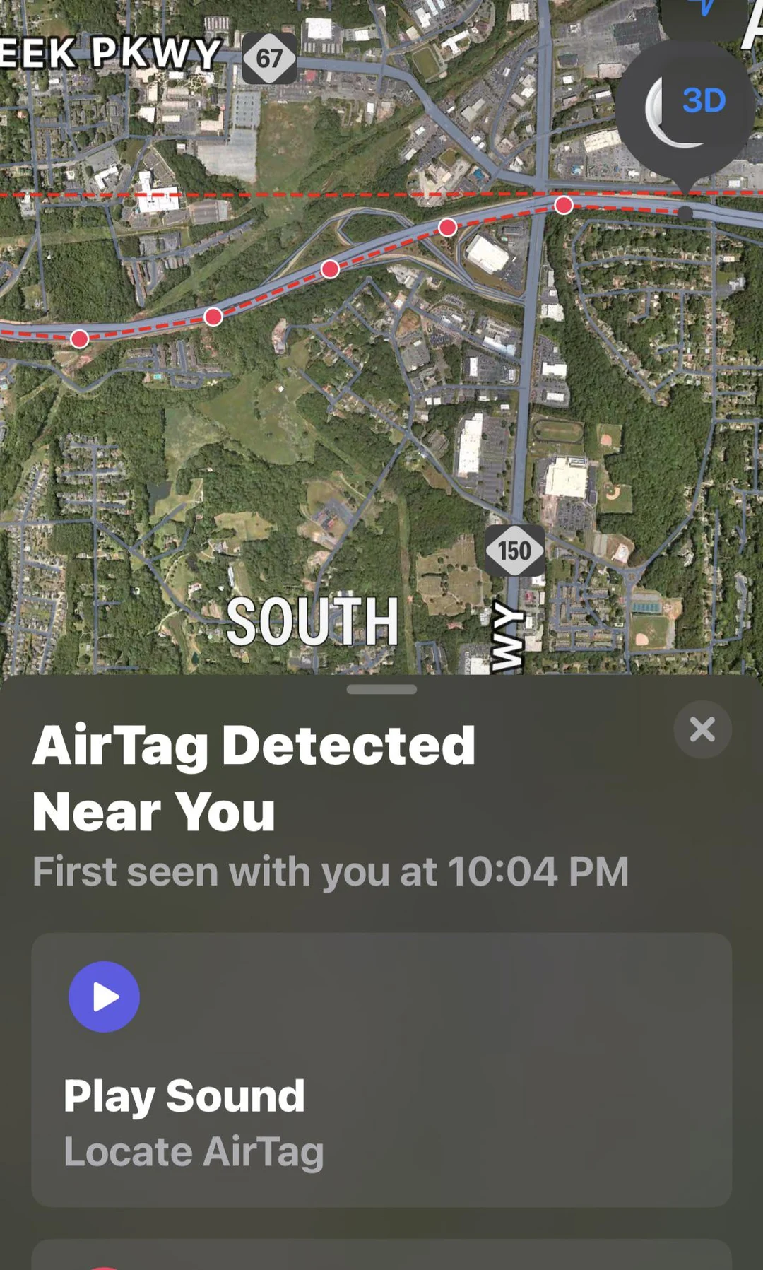got an alert that an airtag was tracking my location. yesterday (around 10) i was in my mothers ...