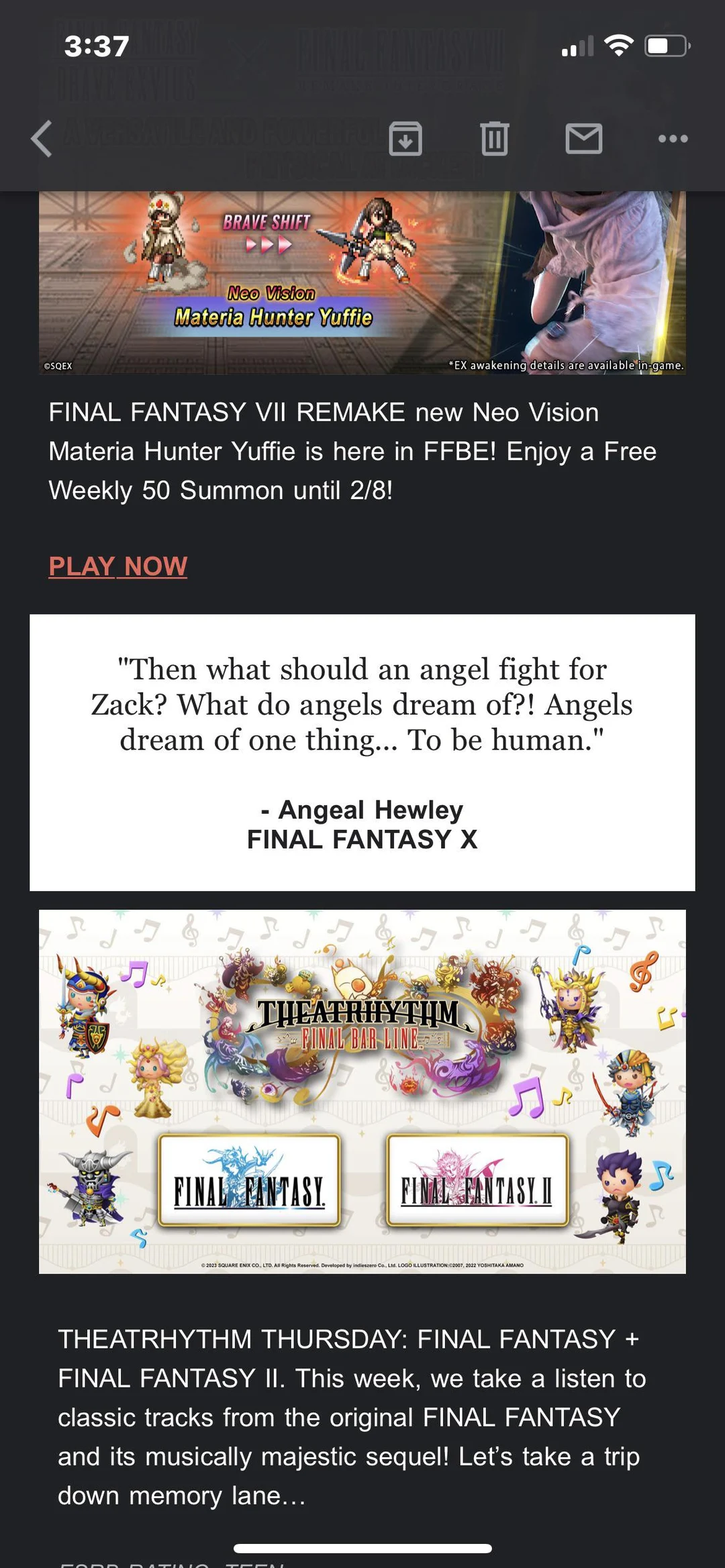 I’m sorry, but did Square Enix put the wrong game on this quote from Angeal on their own ...