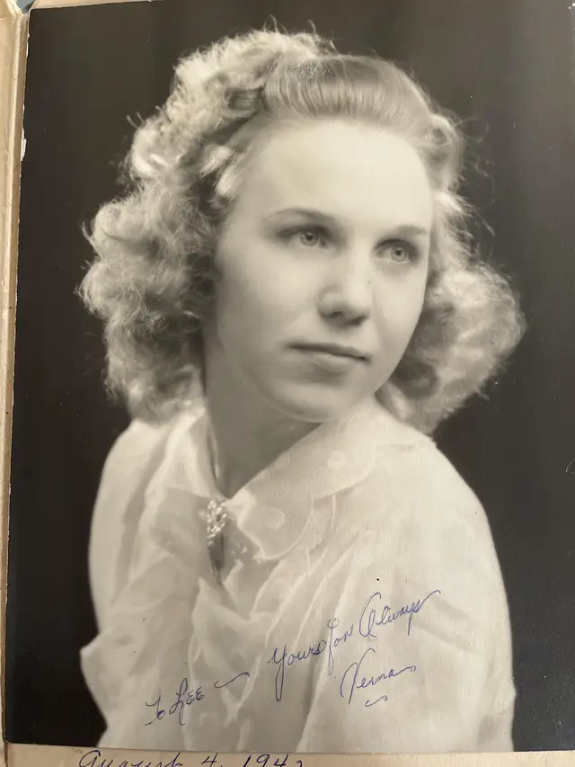 My grandma’s portrait that she gave to my grandpa. Dated Aug 4, 1942. | Scrolller