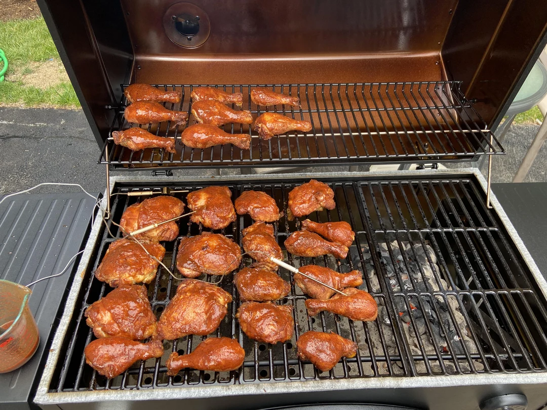 First time ever charcoal grilling, thighs and drums just basted. In love! | Scrolller