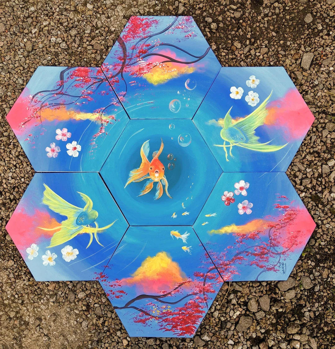 Summer Aquarium, by me, acrylic on hexagonal canvases, 2023 | Scrolller