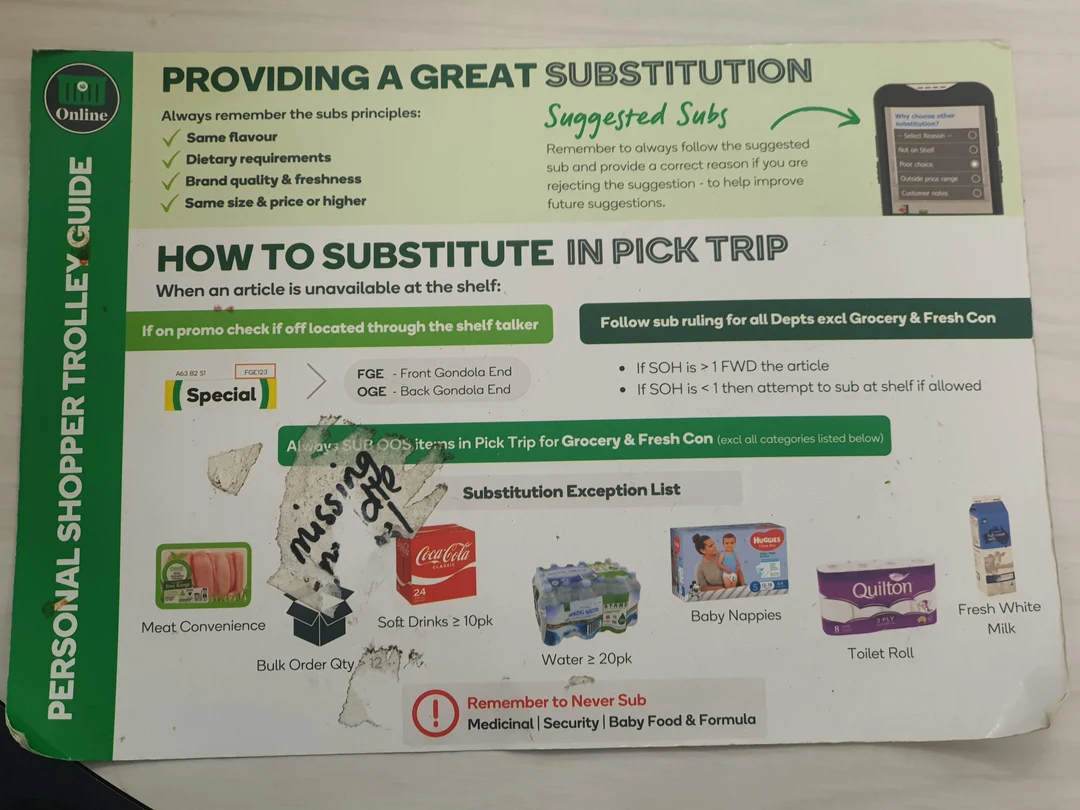 Interesting find: Woolies substitution instructions | Scrolller