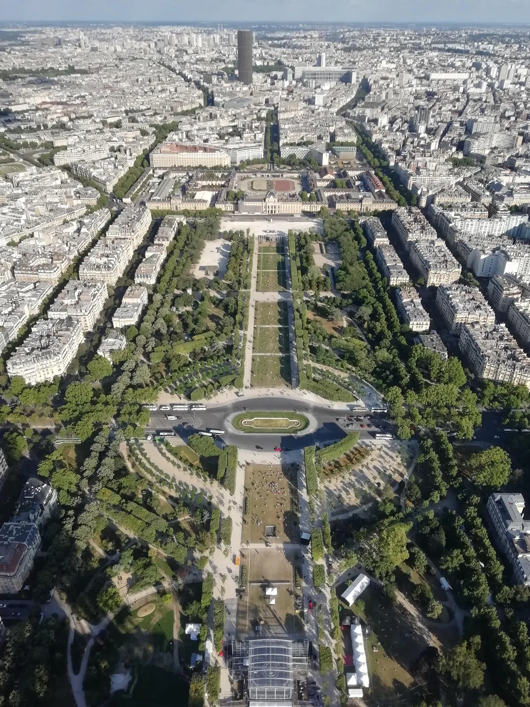 The Champ-de-Mars pictured from the Eiffel Tower. Paris, France, July ...