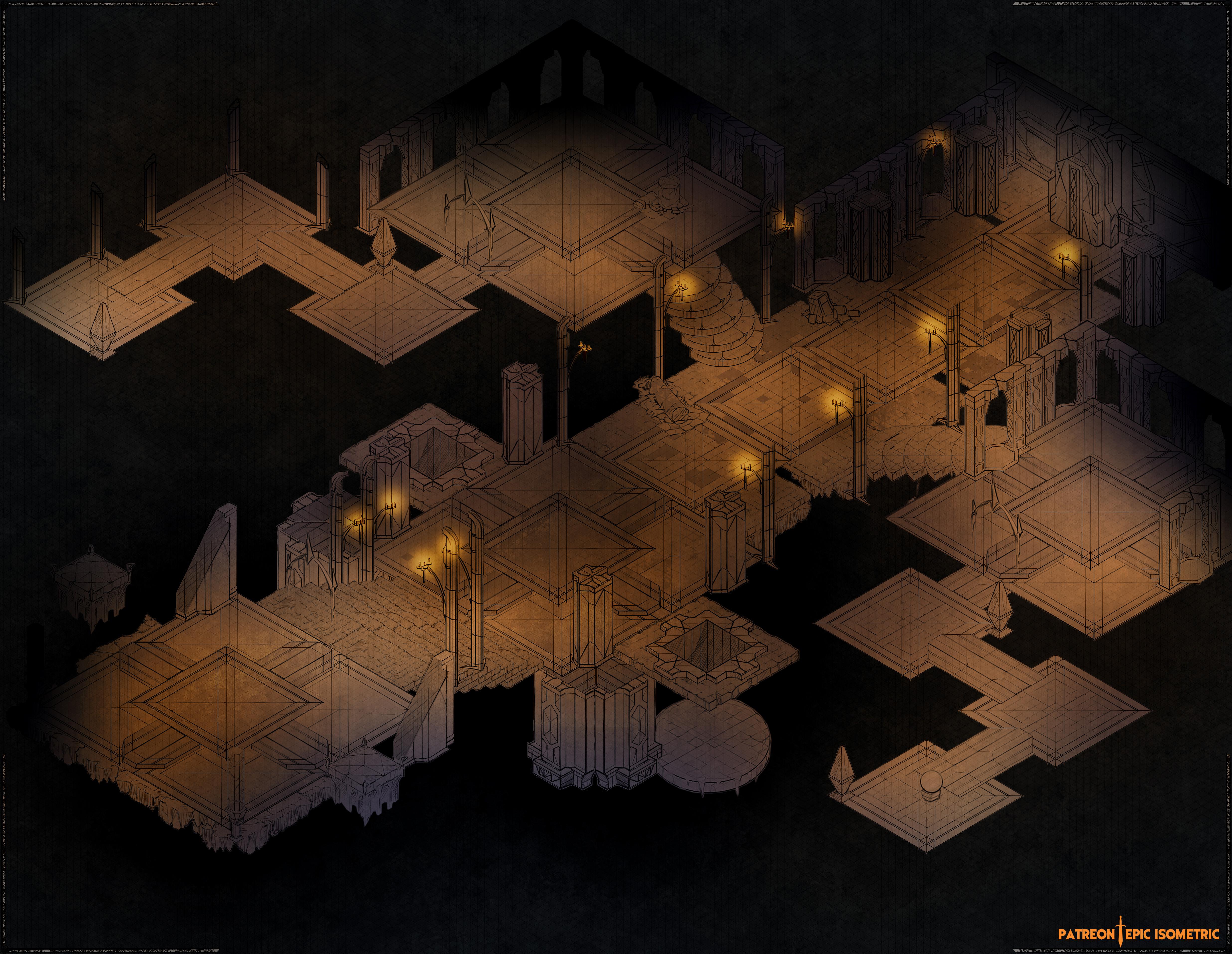 [OC][ART] Classic candlelit dungeon map [isometric battlemap] | Scrolller
