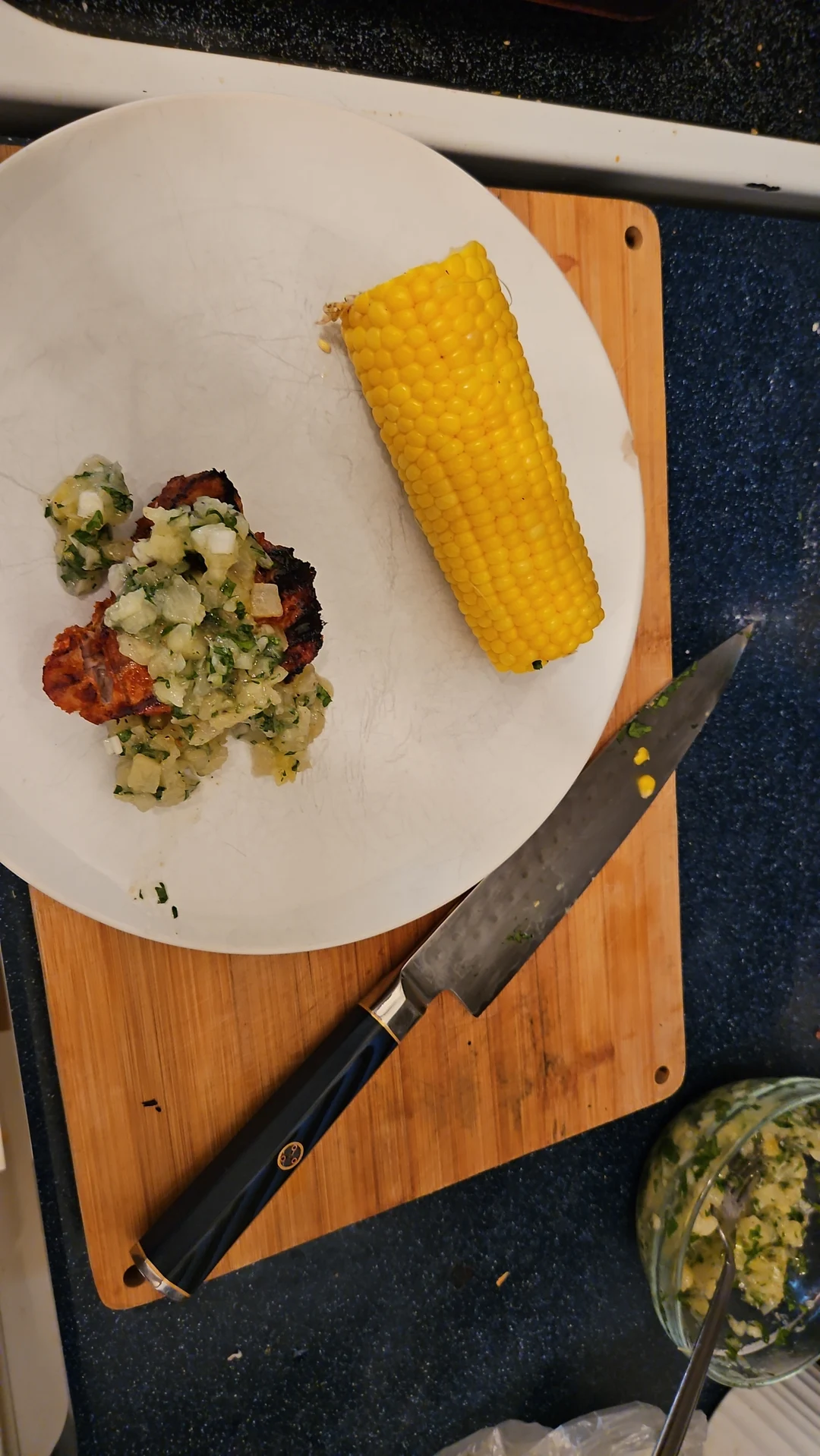 Petite red curry Mahi Mahi steak with pineapple salsa and corn | Scrolller