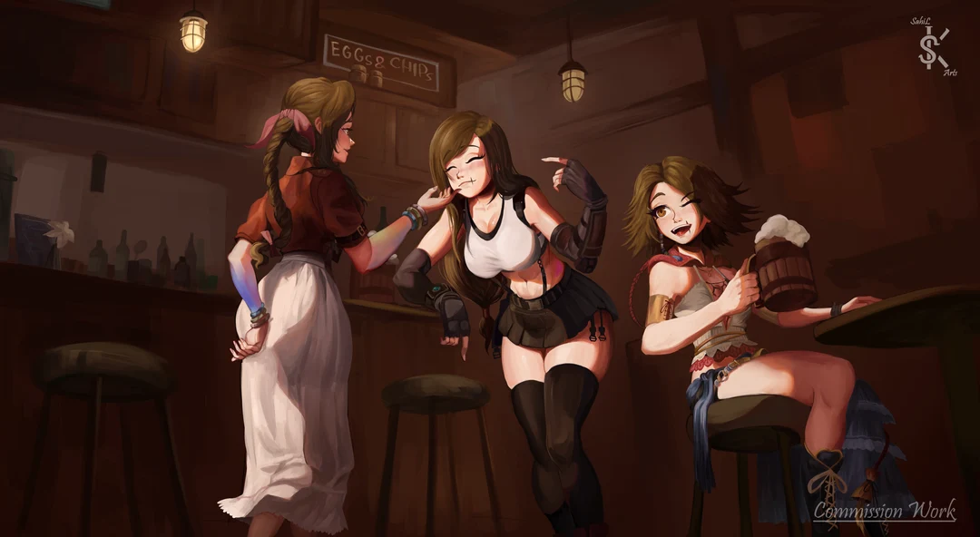 [OC] Commission drawing of Tifa aerith and Yuna by me. | Scrolller