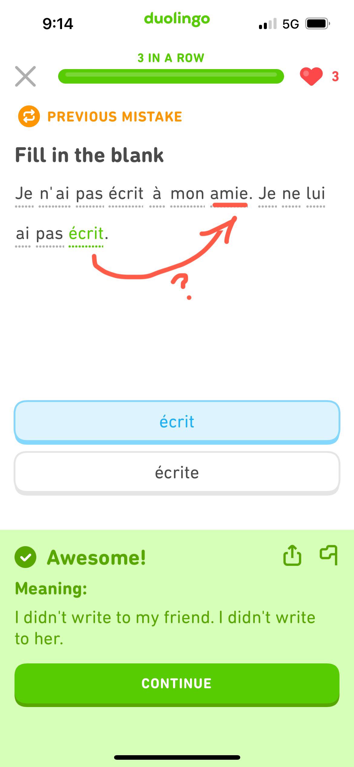 Why isn’t “ecrite” the correct answer here? | Scrolller