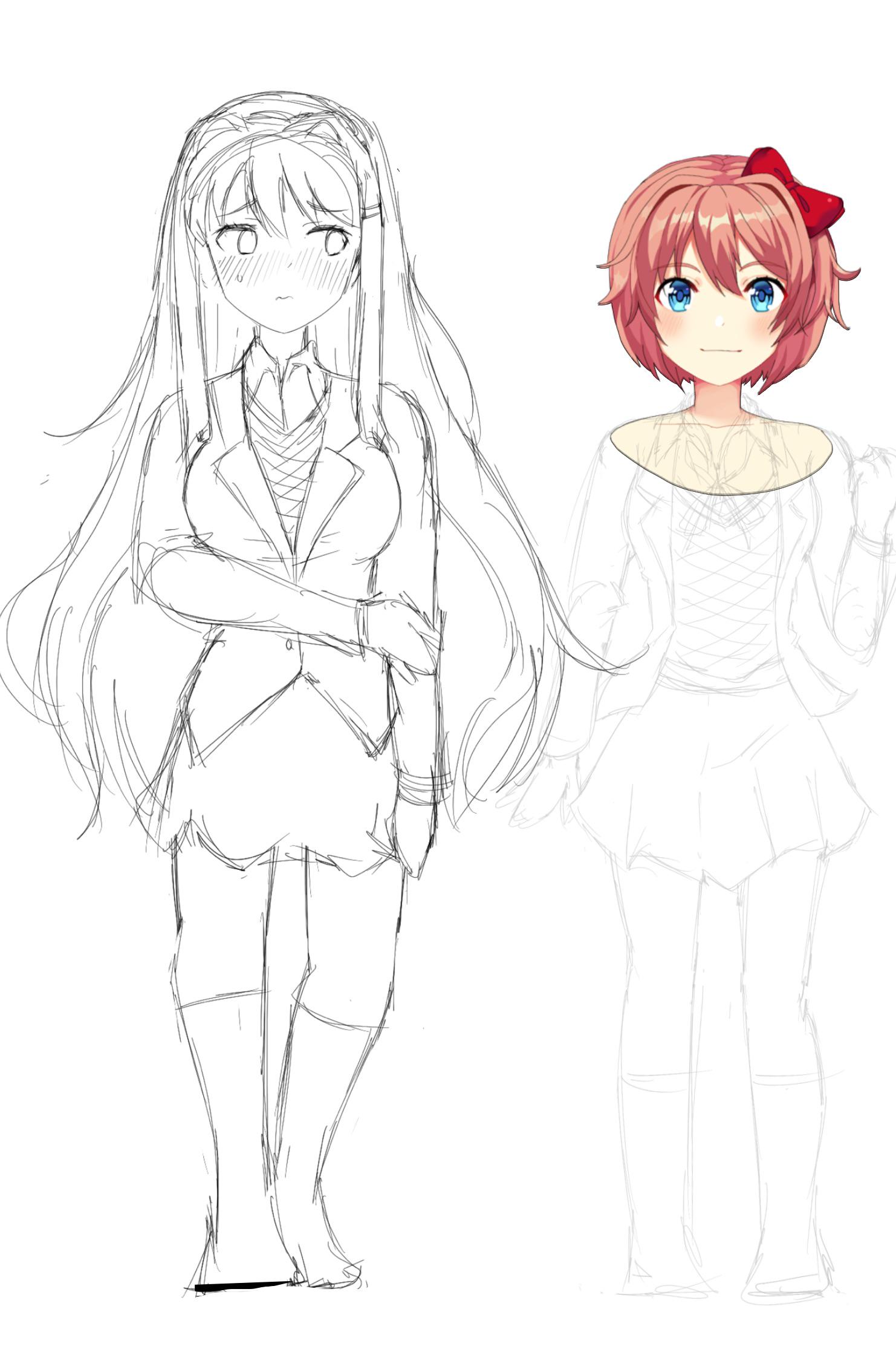 Front-facing Sayori and Yuri [ WIP ] . | Scrolller