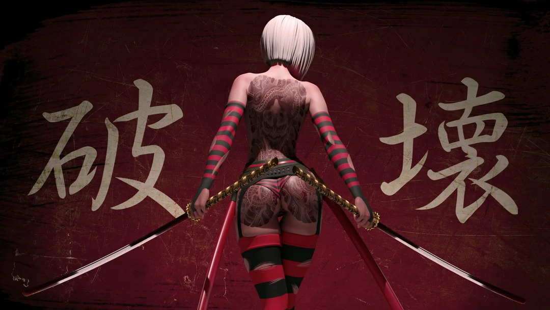 Blonde lass dual wielding katanas[1920x1080] | Scrolller