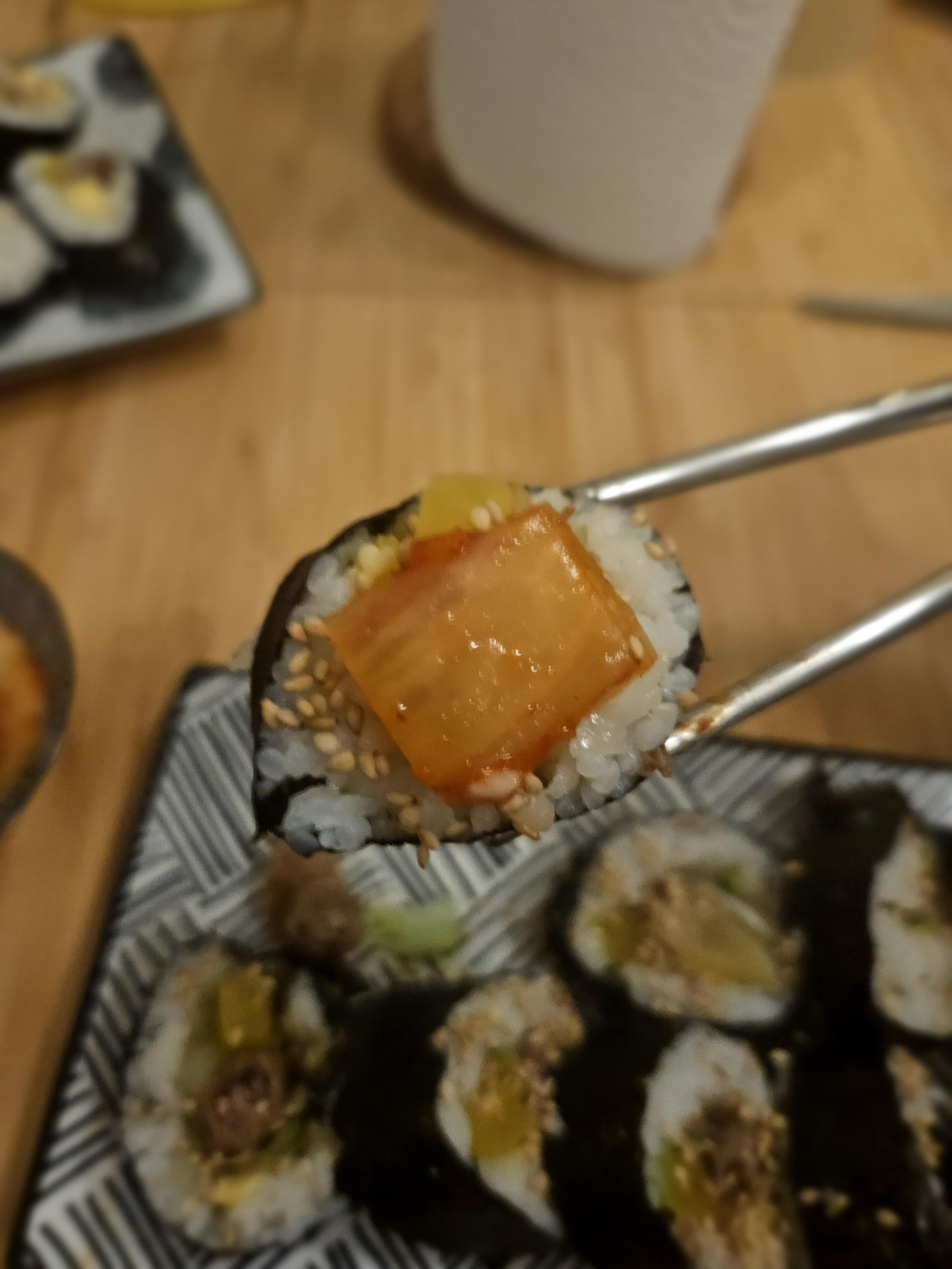 First try making kimbap. With home made kimchi of course :) tasted ...