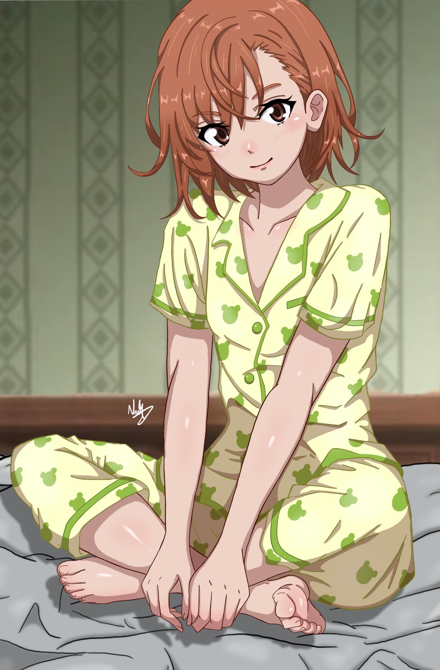 Misaka sitting in her dorm in her pajamas | Scrolller