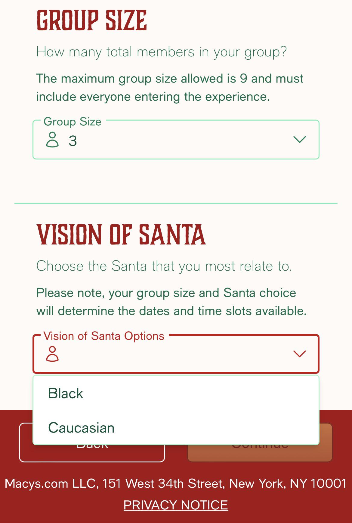 Apparently you can book a black or white Santa at Macy’s when booking to see him | Scrolller