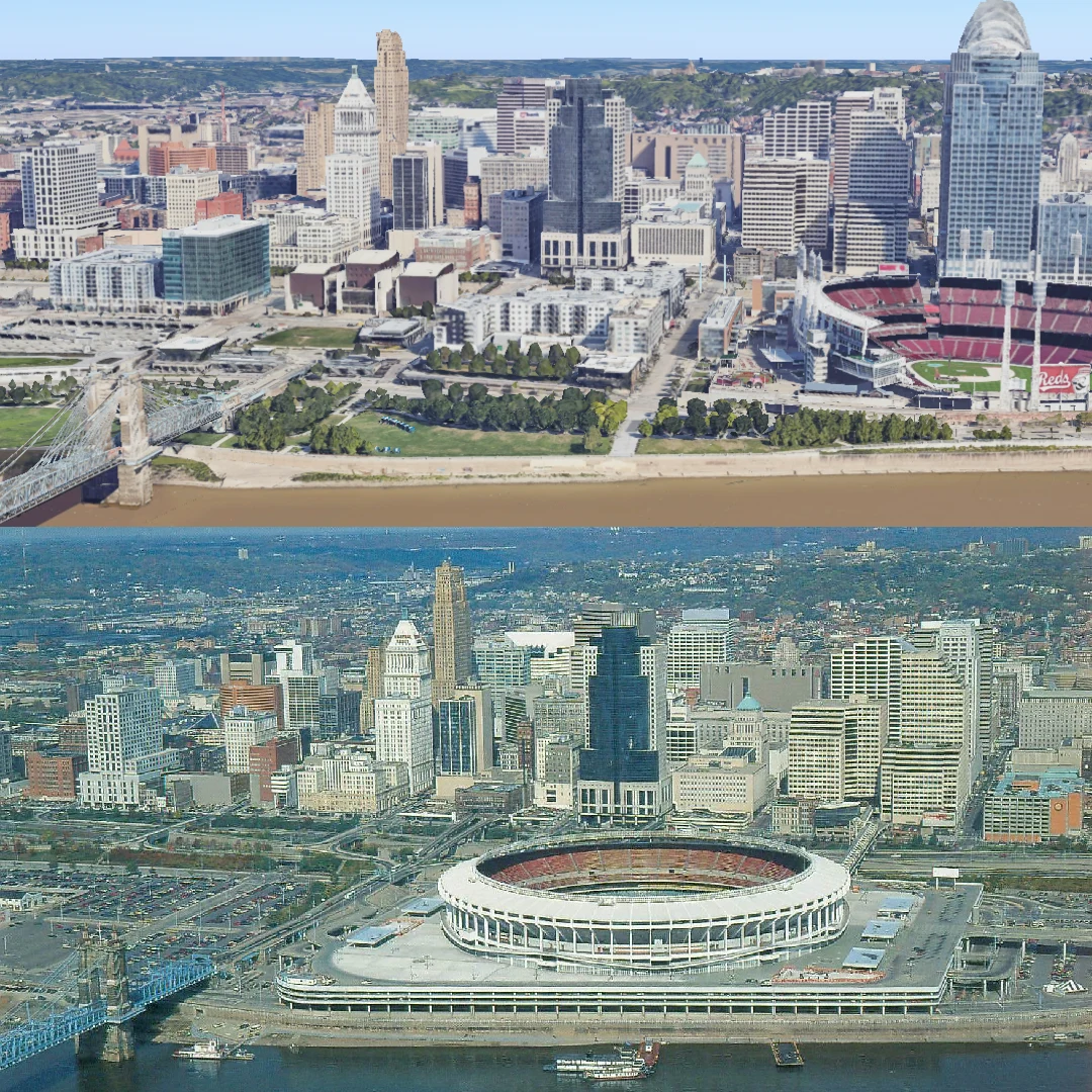 Cincinnati Riverfront - 2001 vs 2021 | Scrolller