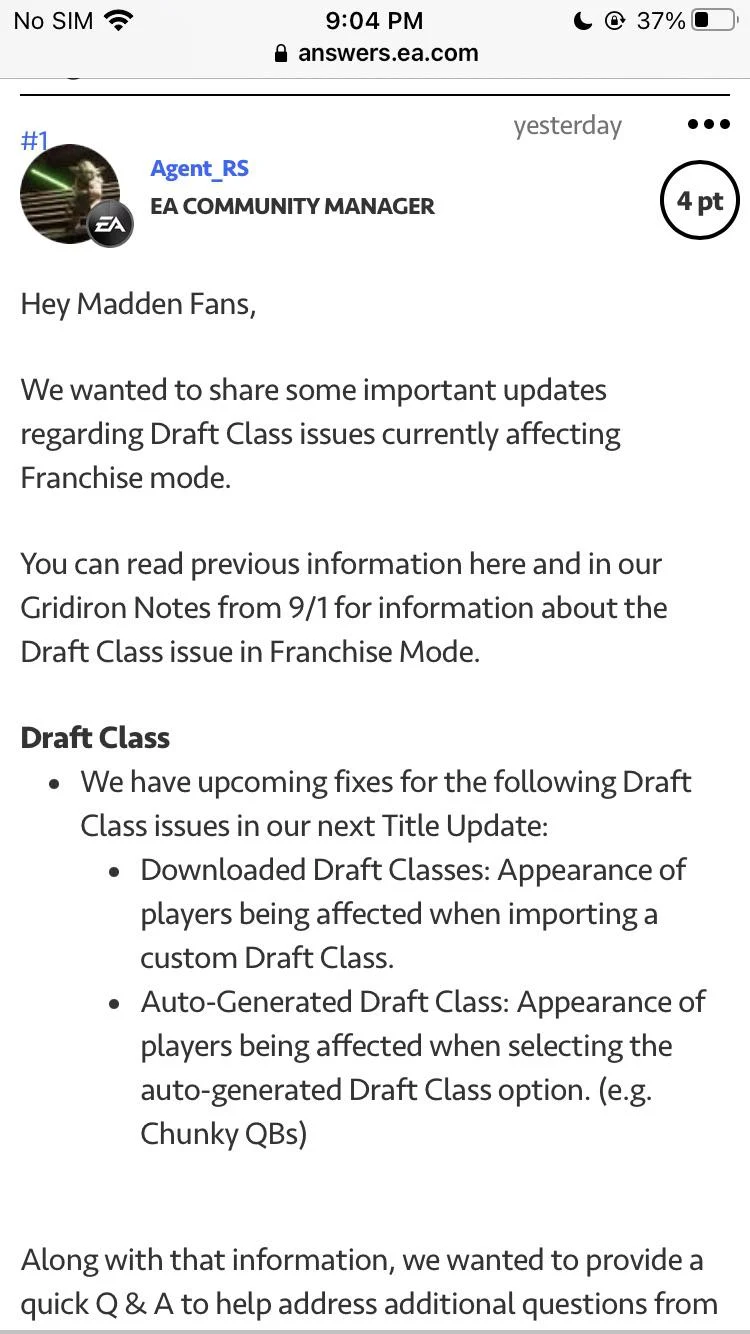 Draft Class Issue finally being fixed soon | Scrolller