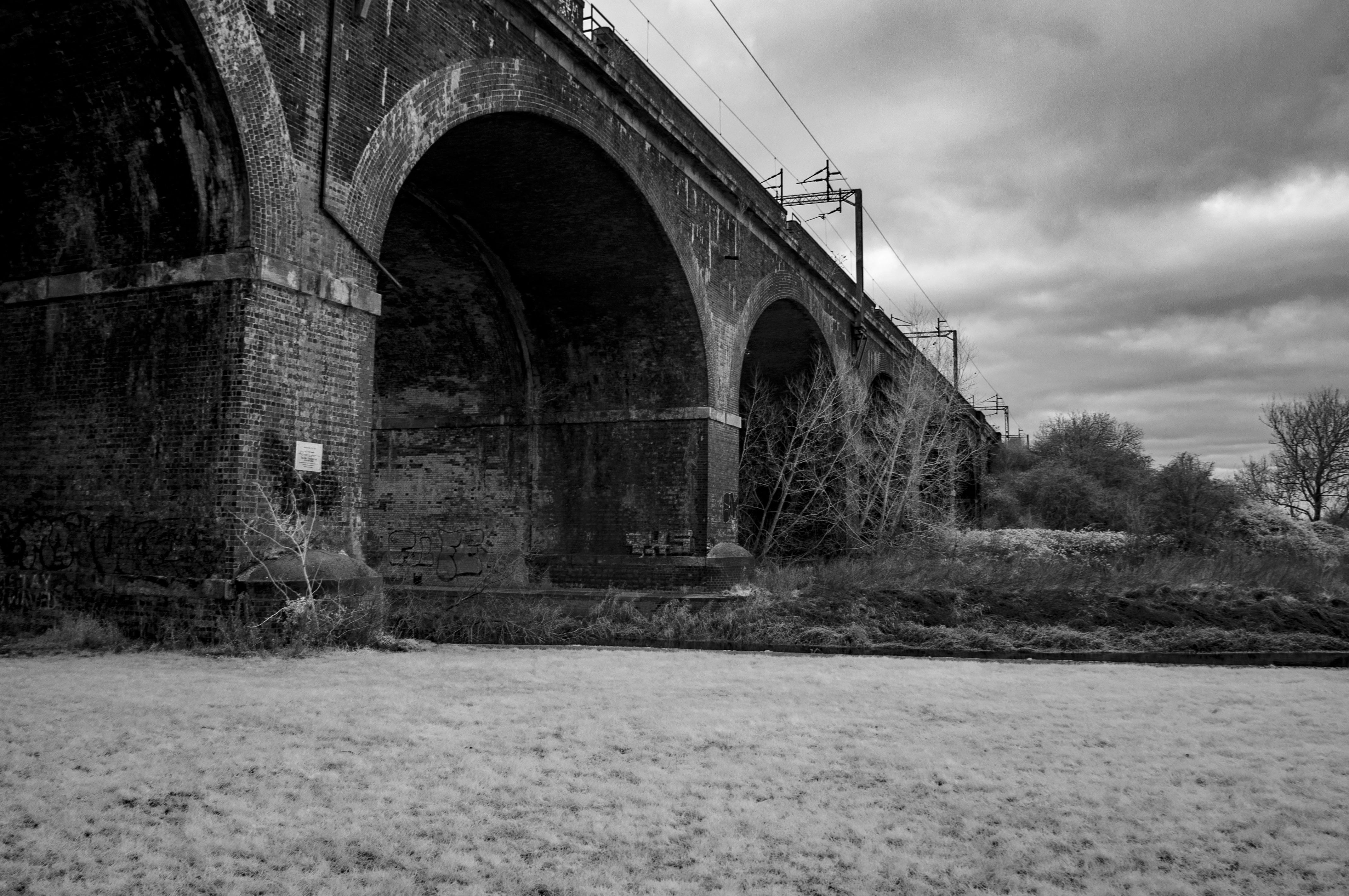 Infrared bnw shot of a railway bridge, milton keynes. [OC] | Scrolller