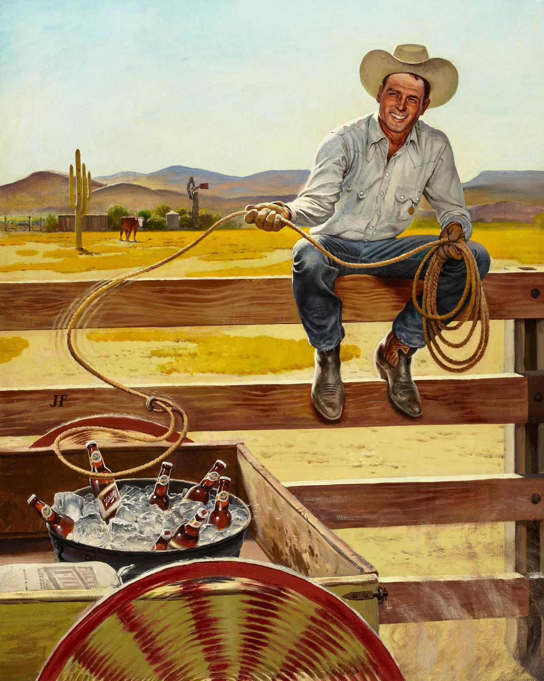 "Howdy, Pardner," (Schlitz beer ad art, 1951) by John Philip Falter | Scrolller