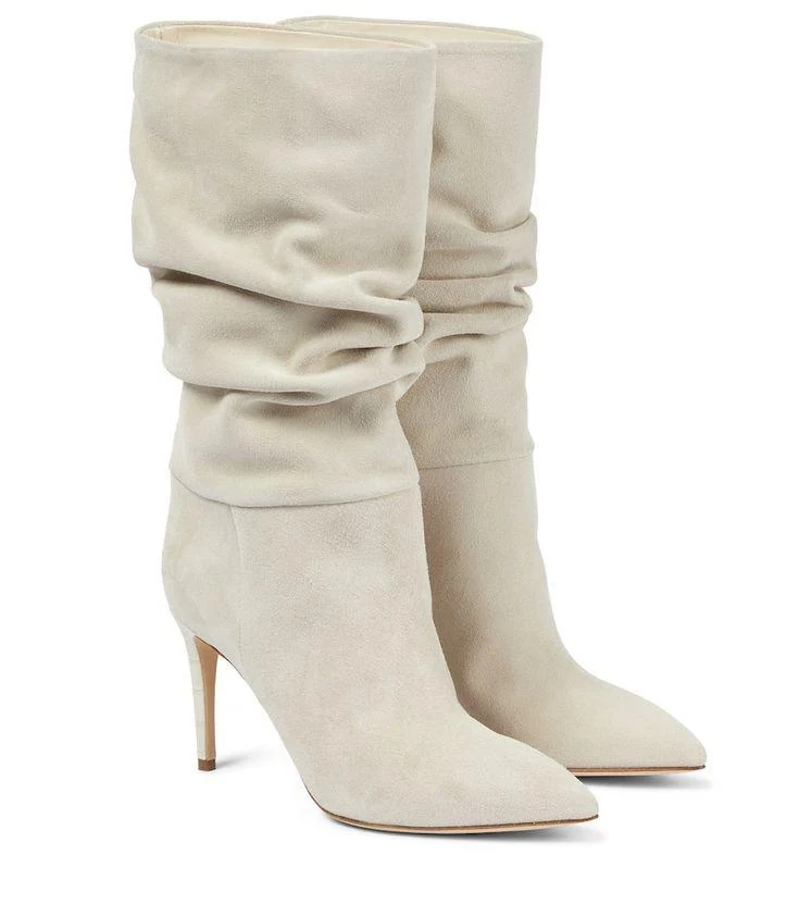 White Suede High Heel Slouch Boots | Scrolller