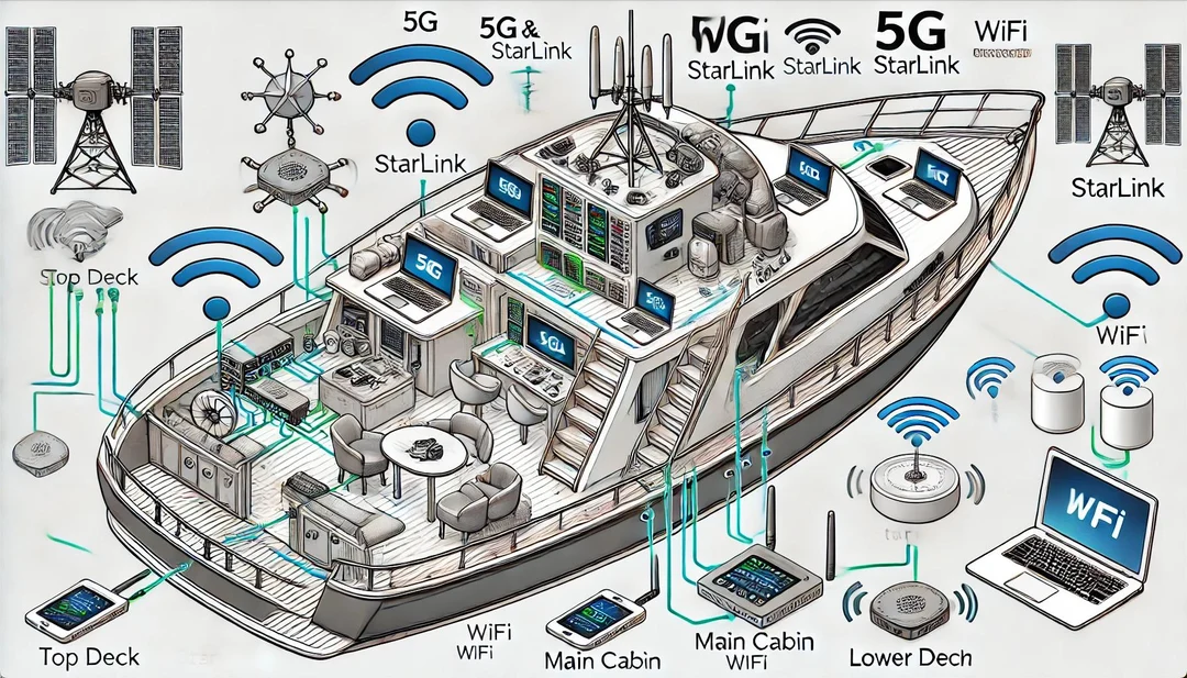 I asked GPT to draw a diagram of a boat network that includes 5G, Wifi, and Starlink. I got ...