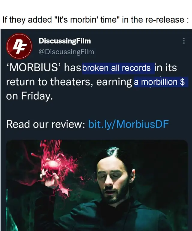 Additional scene in MORBIUS re-release ??????? | Scrolller